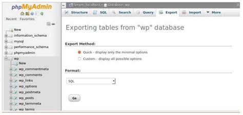backup wordpress database with phpmyadmin h2s media
