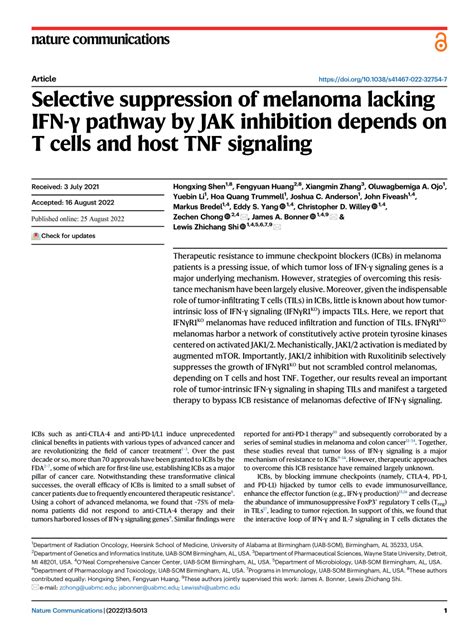 Pdf Selective Suppression Of Melanoma Lacking Ifn γ Pathway By Jak
