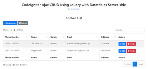 codeigniter ajax crud and server side datatables with form