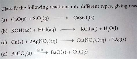 Solved Classify The Following Reactions Into Different Types Giving