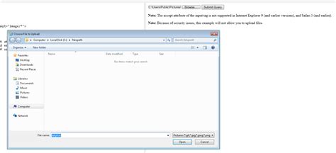 javascript file type input does not point to right folder on ie9