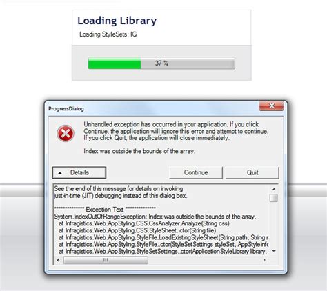 index out of range exception error message