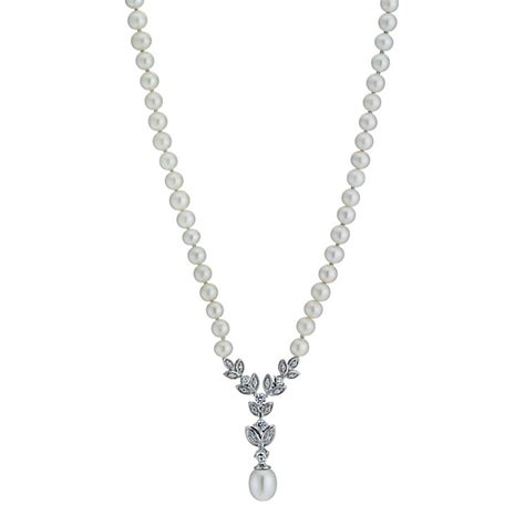 Sterling Silver Cubic Zirconia Pearl Floral Necklace H Samuel