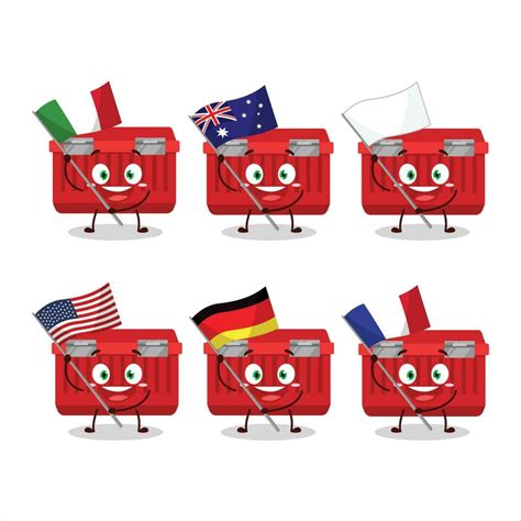 Red Toolbox Cartoon Character Bring The Flags Of Various Countries