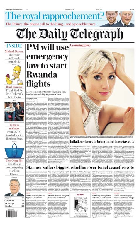 Daily Telegraph Front Page 16th Of November 2023 Tomorrows Papers Today