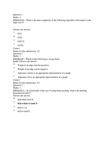 dsa multiple choice time complexity algorithms and