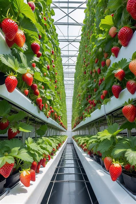 Cultivo Vertical De Fresas En El Sistema Hidropónico Foto Premium