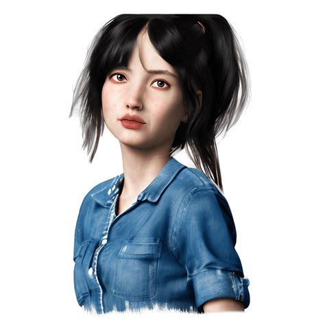 Beautiful Black Haired Girl In Blue Denim Hyperrealistic And