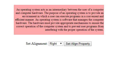 html dom style textalign property geeksforgeeks