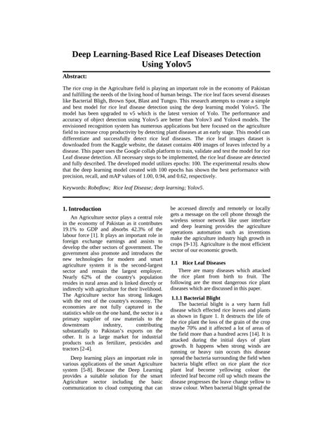 Pdf Deep Learning Based Rice Leaf Diseases Detection Using Yolov5