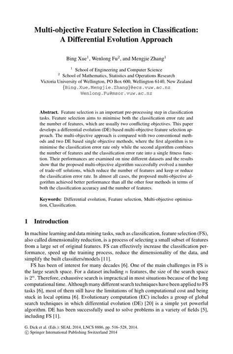 pdf differential evolution de for multi objective feature selection