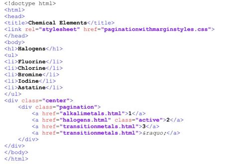 html code for the halogens page attaching an external style sheet