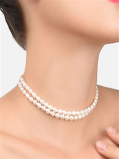 Buy Zaveri Pearls Gold Plated White Freshwater Rice Pearl Choker