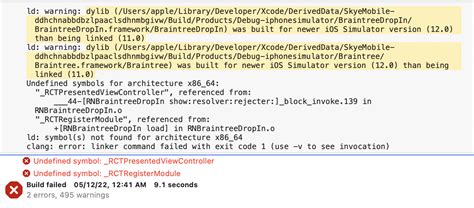 react native undefined symbols for architecture x86 64 undefined