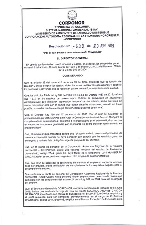 Resolución Por El Cual Se Hace Un Nombramiento En Un Cargo De Libre