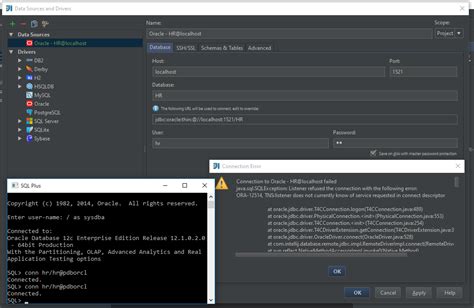 java how to connect to oracle database 12c hr schema from intellij