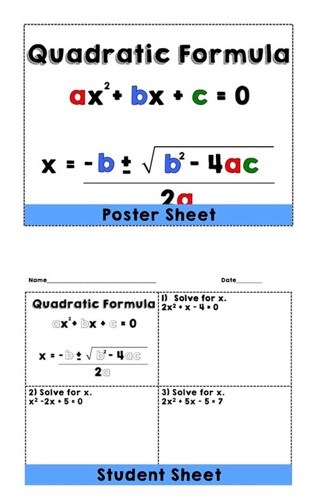Quadratic Formula Posters And Reference Sheet Quadratic Formula
