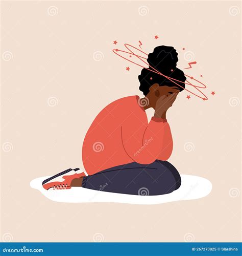 Iron Deficiency Anemia Sad African Woman With Headache Sitting On