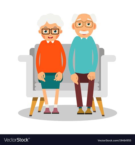 Old People Sitting On The Sofa Sit Elderly Woman Vector Image
