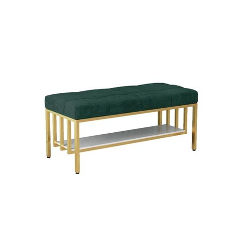 Green Storage Entryway Bench Upholstered Velvet Modern Bench With Shelf