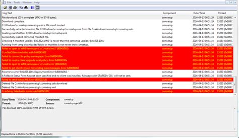 list of sccm client installation error codes