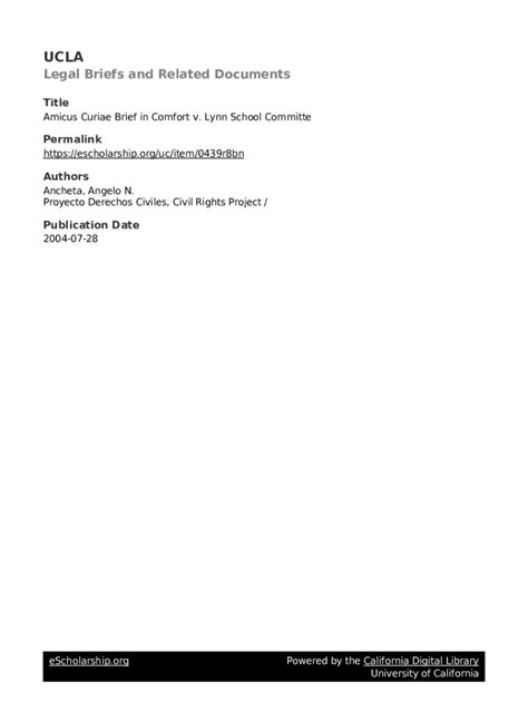 Fillable Online Amicus Curiae Brief In Comfort V Lynn School Committe
