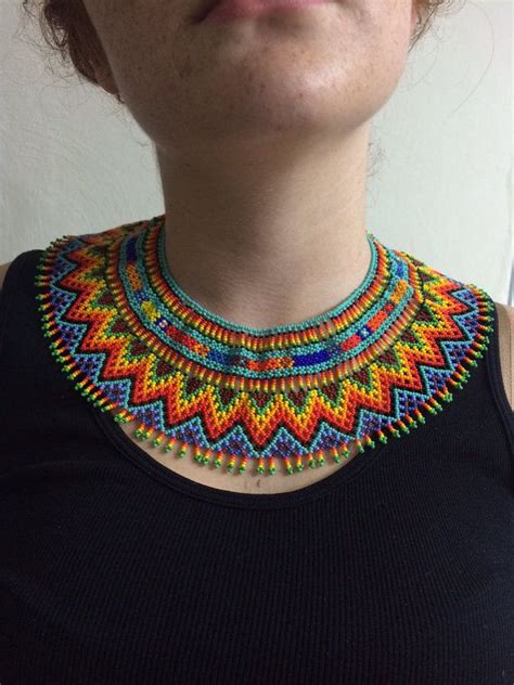 Elegant Colorful Choker Huichol Necklace Handmade Mexican Beaded