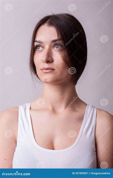 Portrait Of Beautiful Woman Wearing A White Shirt Stock Image Image