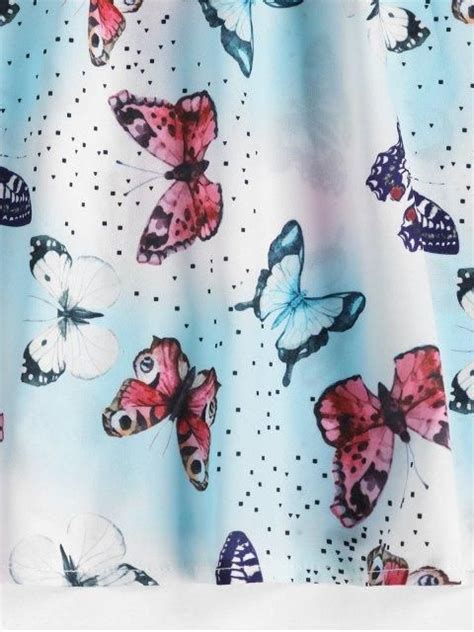 Zaful Tie Shoulder Smocked Dazzling Butterfly Print Mini Dress
