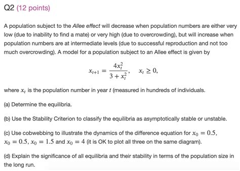 Solved A Population Subject To The Allee Effect