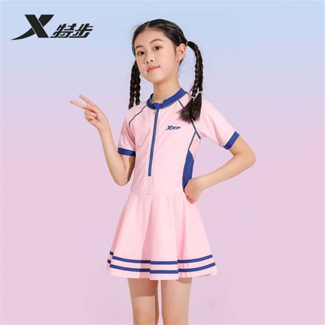 特步儿童泳衣女童夏中大童连体公主裙游泳衣2022新款女孩防晒泳装 虎窝淘