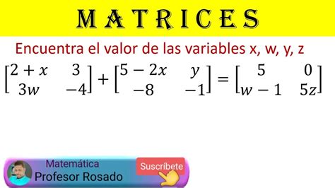 Encuentra El Valor De Las Variables X W Y Z En Las Matrices Paso A