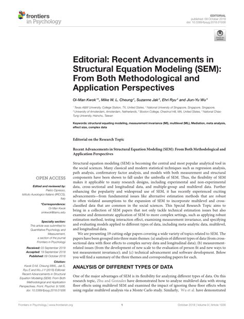 pdf editorial recent advancements in structural equation modeling