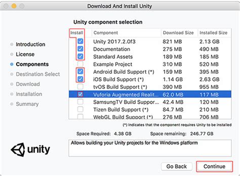 unity manual setting up your project for vuforia