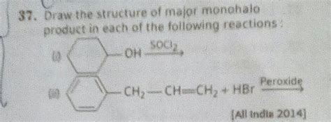 Draw The Structure Of Major Monohalo Product In Each If The Following