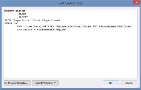 passing database parameters in tableau interworks