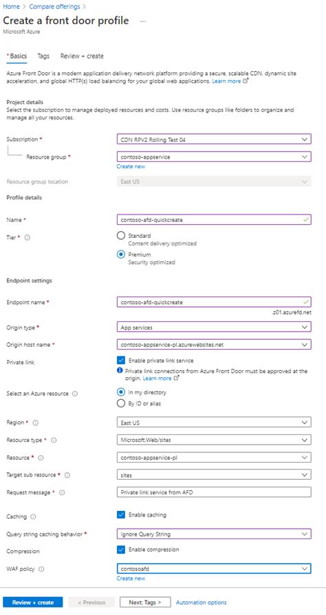 quickstart create an azure front door standard premium