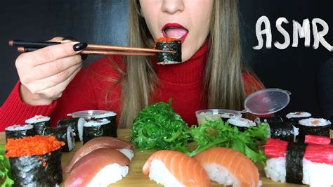 Asmr Sushi Mukbang Salmon Sashimi Nigiri Rolls Eating Sounds