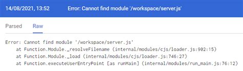 node js error cannot find module workspace server js upon node js