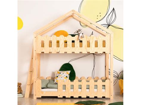 Lit Cabane Superposé 90x200 échelle à Gauche Sommier Inclus Chloé Bois