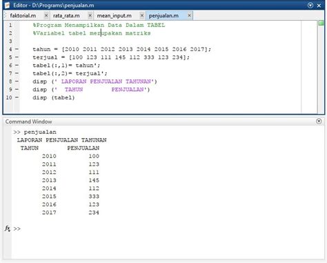 syntax disp dan fprintf menampilkan statement output pada matlab