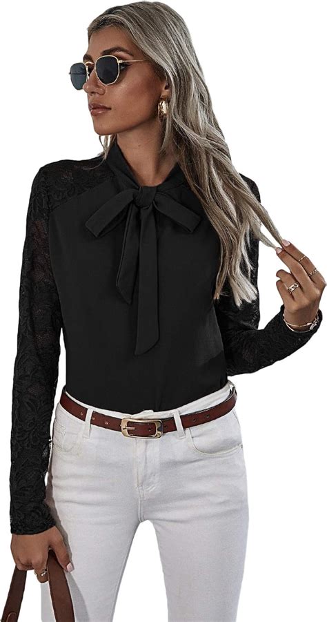 Soly Hux Damen Spitze Bluse Mit Halsband Oberteil Tunika Büro Oberteile