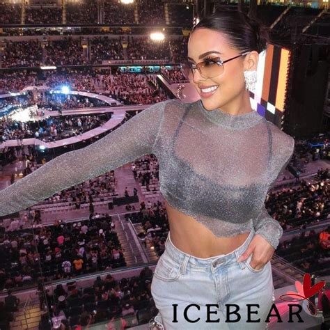 Ice Women´s Mesh Sheer Cropped Tops Shine Solid Color Round Neck Long