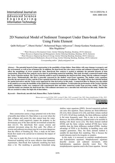 Pdf 2d Numerical Model Of Sediment Transport Under Dam Break Flow