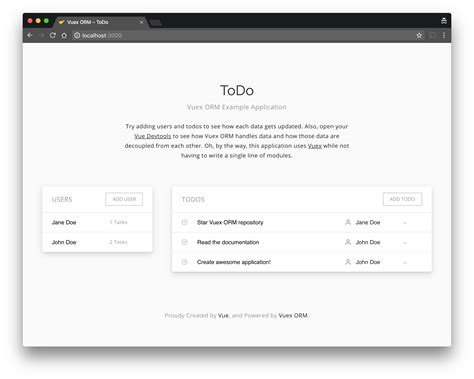 vuex object relational mapping example application vue