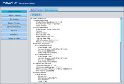 View Server Information And Inventory Oracle System Assistant
