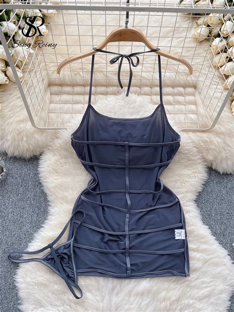Singreiny Halter Sensual Mini Bodycon Dress 2023 Women Solid Elastic