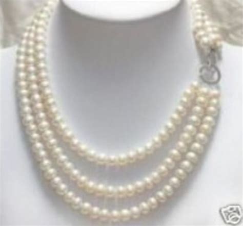 Wholesale Price 16new 3 Rows 7 8mm White Freshwater Pearl Necklace