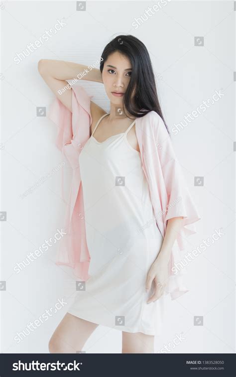 Sexy Asian Woman Model Pajamas Standing Foto Stock 1383528050
