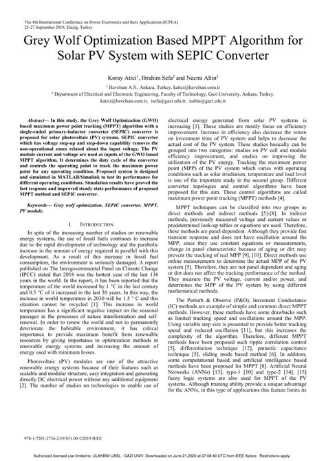 pdf grey wolf optimization based mppt algorithm for solar pv system